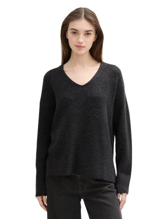 Tom Tailor Damen Cosy Strickpullover mit V-Ausschnitt, 10522 - Shale Grey Melange, XXL