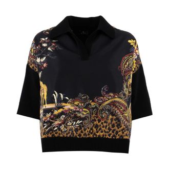 Etro Femme, Pulls, Noir, Taille: 36 FR Polo en coton maille avec point fantaisie