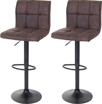 Mendler 2er-Set Barhocker HWC-B13, Barstuhl Tresenhocker, Wildlederimitat MVG-Zertifiziert - Vintage Dunkelbraun