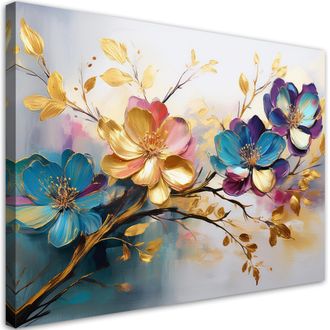 Feeby Bilder - Foto Geschenk - Bunte Blätter und Blumen - 60x40 cm 1tlg - Leinwandbilder Wohnzimmer - Wandbild über dem Bett - Bild Schlafzimmer - Aesthetic