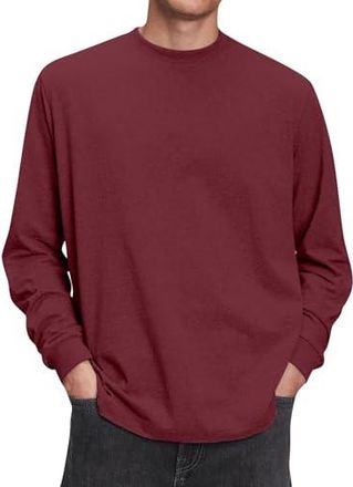 Generic T-shirt &agrave; manches longues pour homme - T-shirt ample &agrave; col rond - L&eacute;ger et respirant - Extensible - Grande taille - Couleur unie - T-shirt d&eacute;contract&eacute;