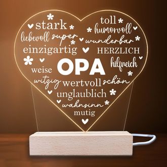 Indigos UG LED Nachttischlampe - Opa - Familie, Liebe - Herz mit Spruch, W&ouml;rtern - Nachtlicht - 3D-LED-Lampe - Deko, Weihnachten, Geburtstag - Geschenk f&uuml;r Mama,