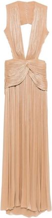Costarellos Costarellos, Femme, Robes, Beige, Taille: 34 FR Lurex Georgette Cut-Out Pleated Maxi Dress