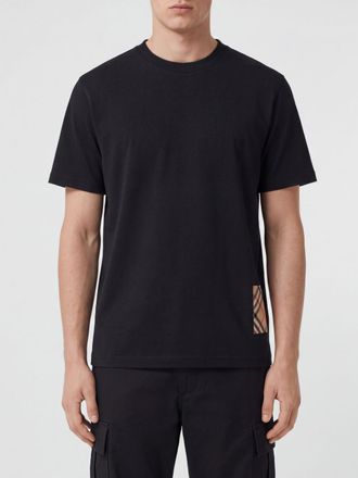 Burberry Schwarzes Baumwoll-T-Shirt mit kontrastierend gesticktem EKD-Logo