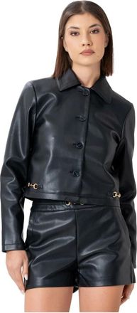 Kocca Femme, Vestes, Noir, Taille: 44 FR Veste Courte Aspect Cuir &agrave; Col