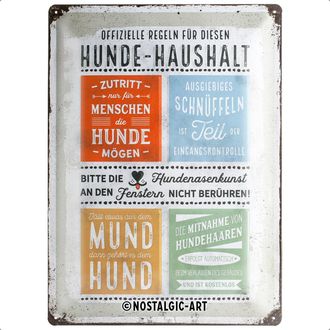 Nostalgic Art Retro Blechschild, 30 x 40 cm, PfotenSchild - Hunde-Haushalt Regeln - Geschenk-Idee für Hunde-Besitzer, Original Lizenzprodukt (OLP), aus Metall, Vint