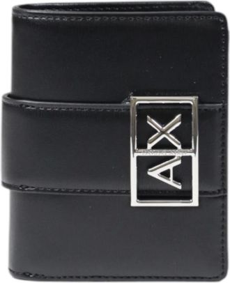 A|X Armani Exchange Femme, Accessoires, Noir, Taille: ONE Size Portefeuille noir avec bouton et poches intérieures