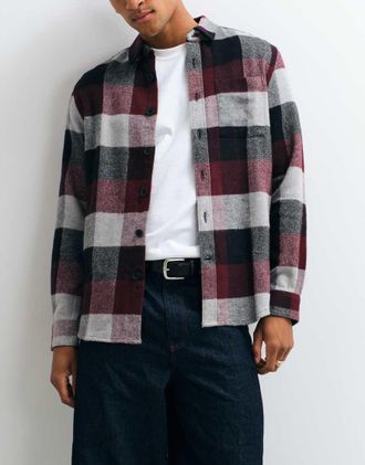 French Connection chemise en flanelle &agrave; grands carreaux bordeaux multicolore-Marron