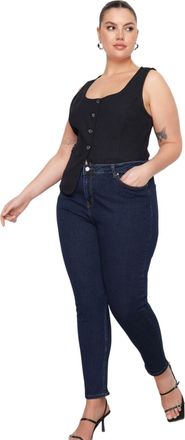Trendyol Damen Plus Size High Waist Skinny Plus Size Jeans, Navy Blue, 42 Große Größen EU