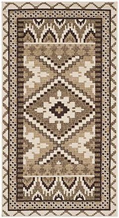 Safavieh Tapis Boho Pour Salon, Salle à manger, Chambre à coucher - Veranda Collection, Tapis à poil court, Crème et Marron, 79 X 152 cm
