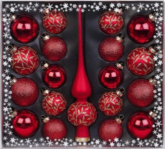 Magic Bodyfashion Kugelsortiment Glas Dekor 19 TLG. mit Spitze Christbaumkugeln Christbaumschmuck Tannenbaum Deko Weihnachten Weihnachtskugeln Farbe: rot Gold