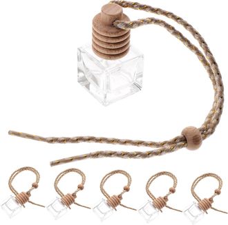 Cabilock TOGEVAL 6 Stück Teiliges Auto Duft Diffusor Flaschen Glas Holz Parfüm Behälter Leer Wiederverwendbar für Ätherische Öle Auto Innenraum Lufterfrischer 