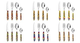 Excelsa Gipsy Service de 24 couverts pour 6 personnes, acier inoxydable 18/0, poignée colorée