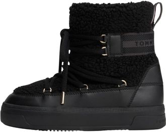 Tommy Hilfiger Damen Mid Boot Stiefel Faux Shearling mit Schn&uuml;rung, Schwarz (Black), 40