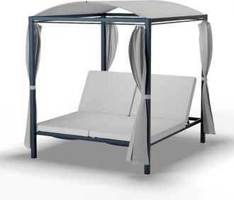 Blumfeldt Blumfeldt Eremitage Double XL Sonnenliege 2 Personen - Verstellbare R&uuml;ckenlehne, Sonnenschutzvorh&auml;nge, Wetterfester Stahlrahmen, Abnehmbares Dach