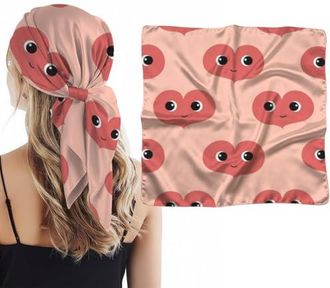 Generic Bandana mignon rouge en forme de coeur souriant en soie pour dormir carr&eacute; pirate &eacute;charpe cowboy accessoires pour femme, Joli coeur souriant rouge, 28 