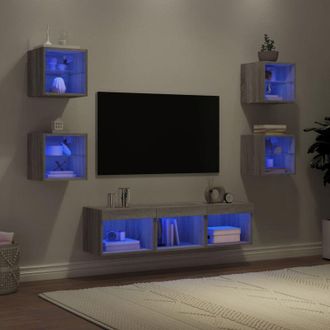 vidaXL Vidaxl - 7-tlg. Wohnwand mit LED-Beleuchtung Grau Sonoma Holzwerkstoff