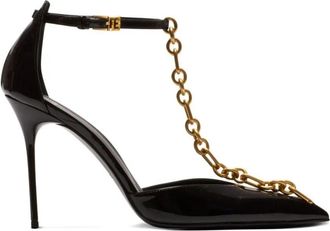 Balmain Hohe Schuhe - Glossy Pointed-Toe Pumps With Gold Chain Detailing - Gr. 37,5 (EU) - in Schwarz - f&uuml;r Damen