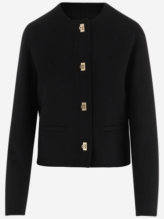 Ferragamo Womens Wool And Cashmere Jacket, Gold Buttons Black