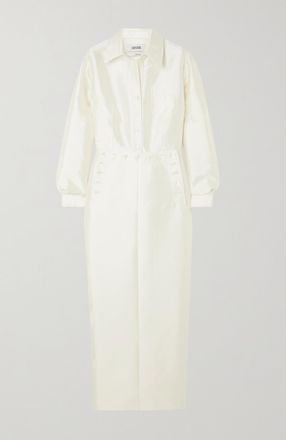 Christopher John Rogers Maxikleid Aus Satin Mit Zierkn&ouml;pfen Zum Schn&uuml;ren - Elfenbein