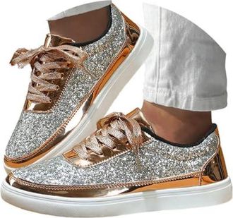 Minetom Baskets À Paillettes pour Femme Lacets Sneakers Chaussures Décontractées Tennis Plates Baskets Chaussures De Marche C Or 40 EU