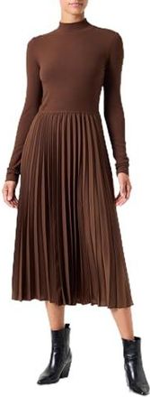 Tommy Hilfiger Robe Femme Rib Mix Pleated Dress avec Jupe Plissée, Marron (Legacy Brown), S