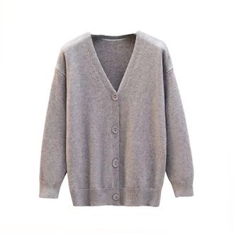 Generic Cardigan cor&eacute;en &agrave; col en V &agrave; manches longues &eacute;l&eacute;gant &agrave; simple boutonnage d&eacute;contract&eacute; pour femme, gris, Taille Unique