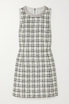 Alice & Olivia Clyde Minikleid Aus Kariertem Tweed Mit Kristallen - Wollwei&szlig;