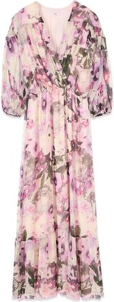 Oltre Femme, Robes, Rose, Taille: 38 FR Robe Longue en Voile de Soie M&eacute;lang&eacute;e Imprim&eacute;e