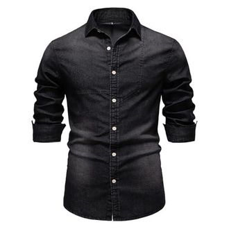 Generic Chemises en jean pour homme, coupe r&eacute;guli&egrave;re, style urbain, manches longues, d&eacute;contract&eacute;, col boutonn&eacute;, noir, chemises en jean pour lautomne et lhiver