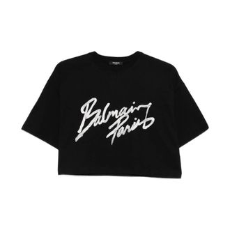 Balmain Logo Baumwoll-T-Shirt - - Tops - Damen - Schwarzk - S
