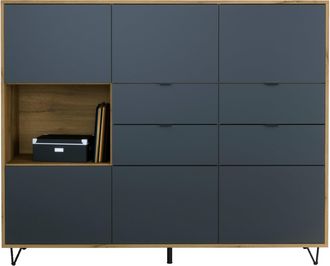 Vladon Highboard Marino V2, Sideboard mit 6 Türen Anthrazit matt und 4 Schubladen Anthrazit matt, Made in Germany, Korpus Eiche Evoke (152,5 x 125,5 x 37 cm)