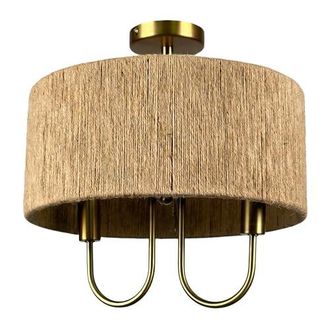 Relaxdays Deckenlampe, Papierseil, Metall, 2-flammig, HxD: 35x35 cm, E14, Boho Lampe, Schlaf- & Wohnzimmer, Natur/Bronze