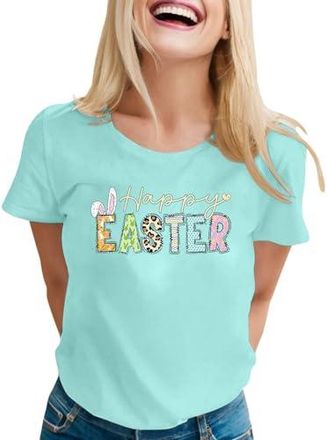 Generic T-shirt d&eacute;contract&eacute; pour femme - Imprim&eacute; P&acirc;ques - Col rond - Manches courtes, Vert menthe., XXL