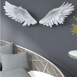 Generic Metallene Wanddekoration mit Engelsfl&uuml;geln (2er-Set), Vintage-Stil, handgefertigte Harzreliefs, 66 x 24 cm, wei&szlig;