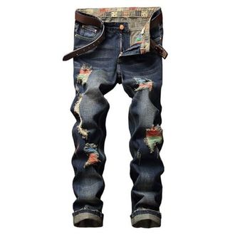 Generic Jean Homme Jeans Homme Bureau Smart Casual Jean Peint Caract&egrave;re D&eacute;chir&eacute; Coupe Droite - Street Personality Rebelle pour Amateurs De Mode Audacieuse