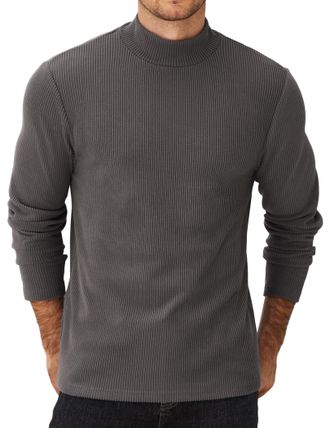 Coofandy Rollkragenpullover für Herren, langärmelig, halber Ausschnitt, Thermo-Pullover, lässig, gerippt, hoher Halsausschnitt, Dunkel_Grau, XX-Large