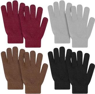 Generic Lot de 4 paires de gants dhiver chauds en laine mélangée, gants tricotés épais unisexes pour temps froid, travail, course à pied, vélo, 4 paires - E, 