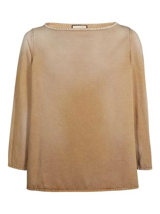 Gucci Jeansoberteil mit Logo-Stickerei - Nude