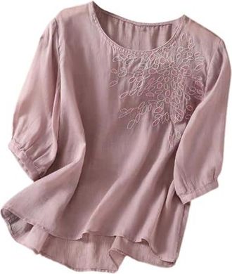 Generic Vestes d&eacute;t&eacute; 2026 pour femmes, style litt&eacute;raire, r&eacute;tro, avec boucle, broderie, patte inclin&eacute;e, ample, rose, 4XL