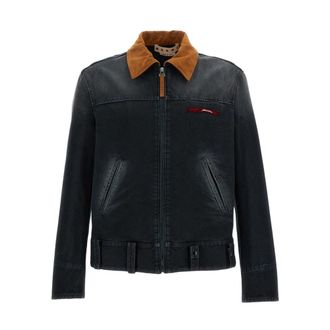 Marni Canvas Jacke mit Kontrastkragen - - Jackets - Herren - Schwarzk - M