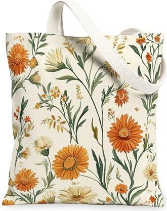 Generic Sac fourre-tout en toile avec fleurs de calendula printani&egrave;res pour le shopping, 33 x 38 cm, sac d&eacute;picerie r&eacute;utilisable pour femme, esth&eacute;tique, plage,