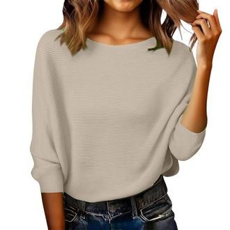Generic Pull chauve-souris pour femme - Col bateau - Épaules dénudées - Pull ample en tricot côtelé pour femme - Pull ample en tricot côtelé - Haut décontract