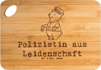Mr. & Mrs. Panda Schneidebrett Polizistin Leidenschaft - Geschenk, Cop, Polizei, Holzbrett, Fr&uuml;hst&uuml;cksbrettchen, Brett, schneidbrett, holzschneidebrett, Holzbrettchen