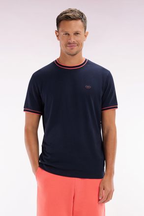 Eden Park T-shirt En Coton Marine &Agrave; Bords-c&ocirc;tes Corail Coupe D&eacute;contract&eacute;e