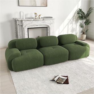 Generic L-f&ouml;rmiges modulares Cordsofa, modulares Ecksofa, Dreisitzer-Sofa, rahmenloses Sofa, ergonomisch, hochelastisch 32D gepolstert, for Wohnzimmer(Verde,3