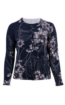 Passioni Cardigan Twinset mit blauem und grauem Blumendruck