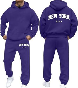 Generic Tenue dautomne 2 pi&egrave;ces pour homme avec capuche graphique - Ensemble de surv&ecirc;tement &agrave; capuche et pantalon de surv&ecirc;tement pour homme - V&ecirc;tements de d&eacute;t