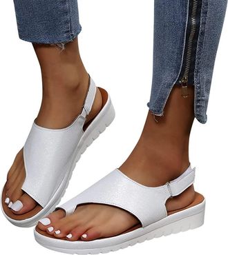 Minetom Damen Sommer Big Toe Fußkorrektur Sandale Frauen Schuhe Sommer Strand Reise Hallux Valgus Flache Zehentrenner Flip Flops A Silber 40 EU