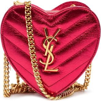 Saint Laurent 2016 Mini Metallic Leather Chevron Monogram Love Heart Chain Bag crossbody bag - Rosa